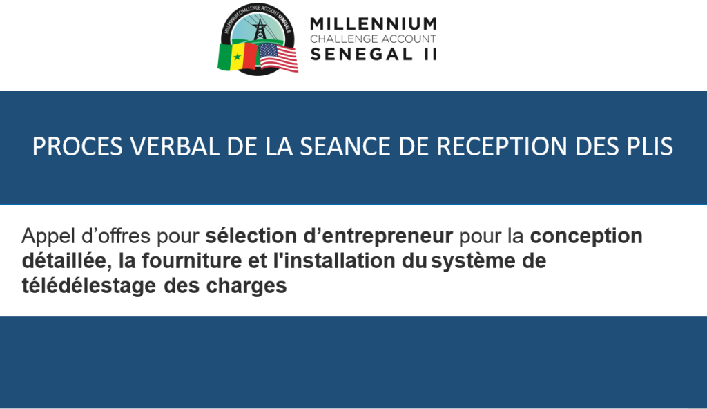 PROCES VERBAL DE LA SEANCE DE RECEPTION DES PLIS - MCA SENEGAL II